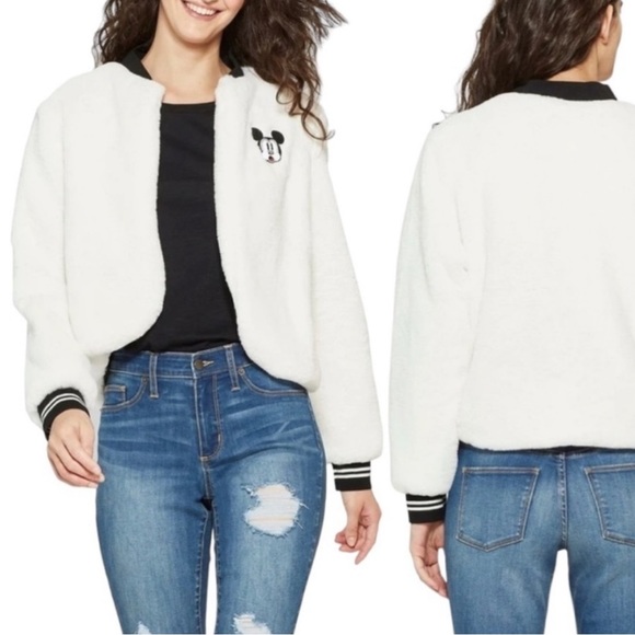 Disney | Jackets & Coats | Disney Mickey Mouse Faux Fur Bomber Jacket ...